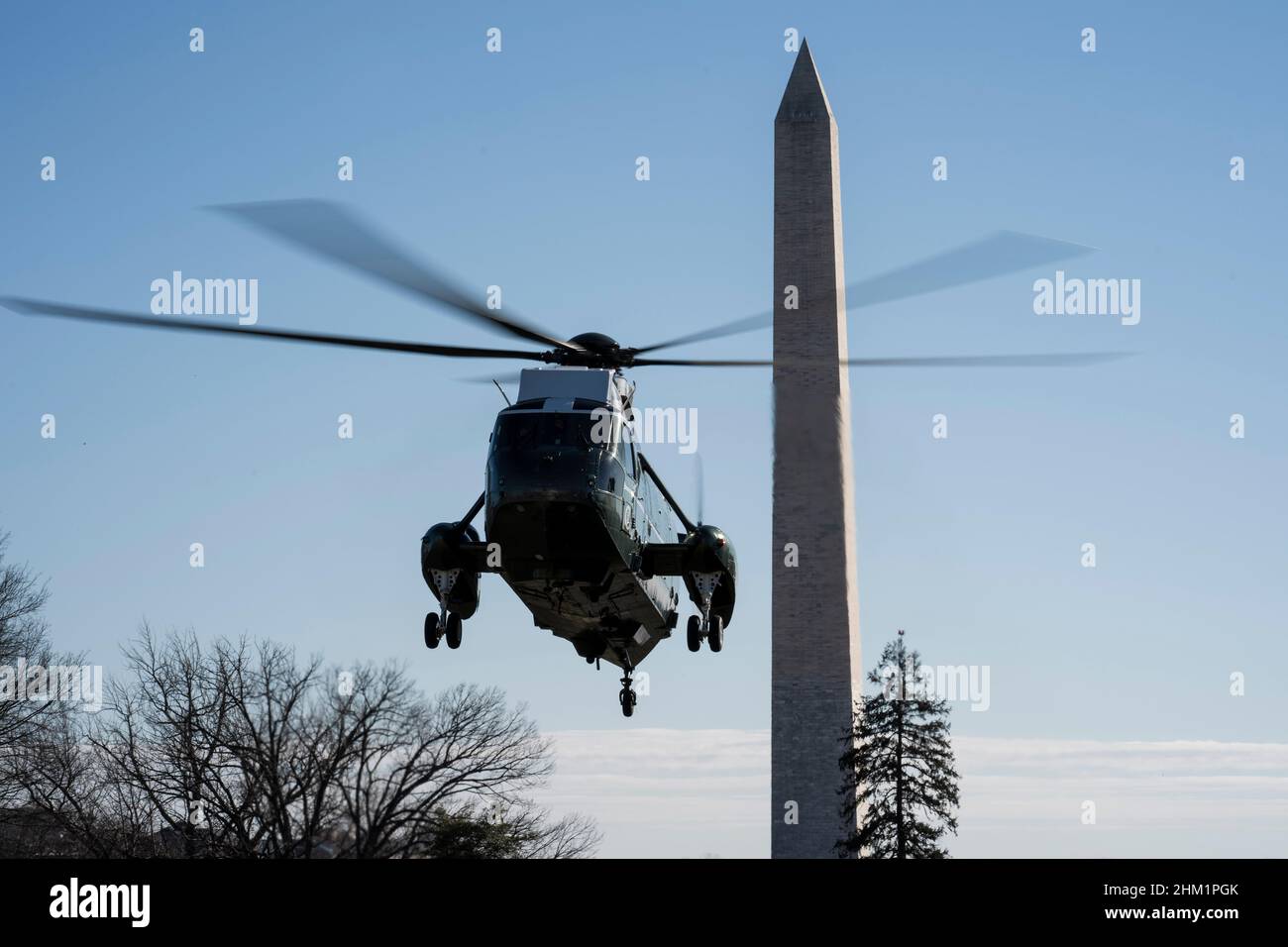 Marine One carrying President Joe Biden lands on the South Lawn of the ...