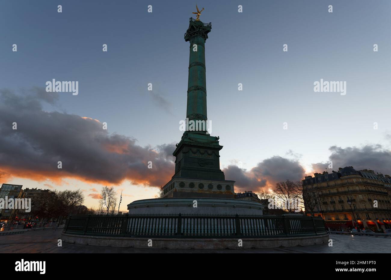 The July Column on Bastille square at sunset , Paris, France Stock ...