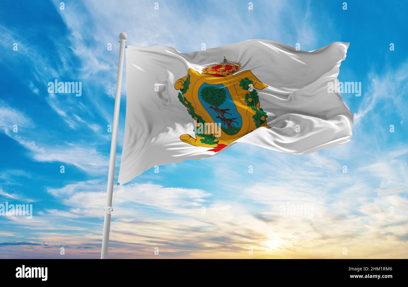 flag of Durango , Mexico at cloudy sky background on sunset, panoramic ...