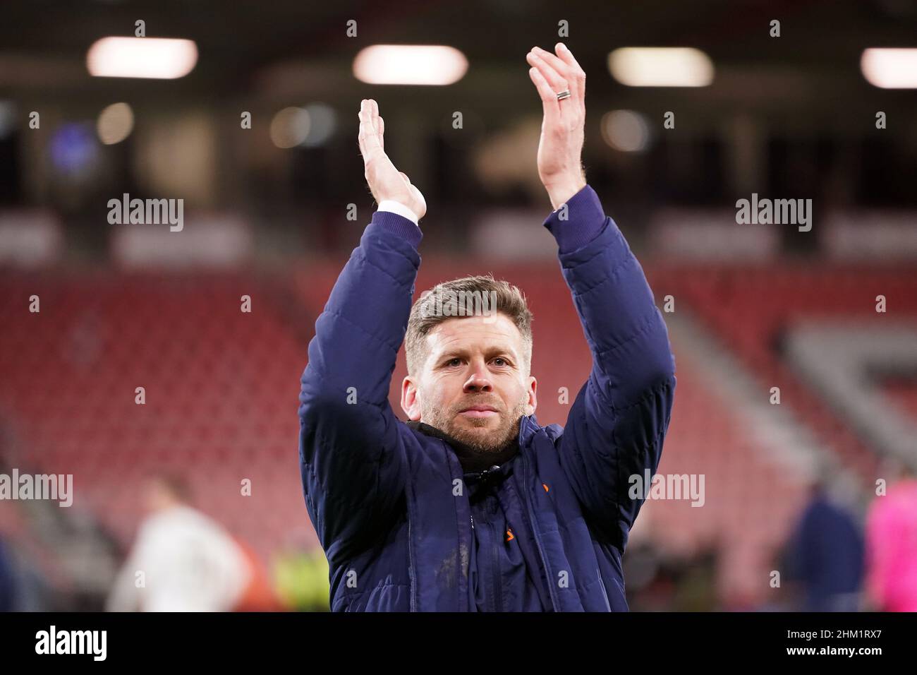 Boreham Wood goalkeeper Luke Garrard celebrates with the fans after the ...