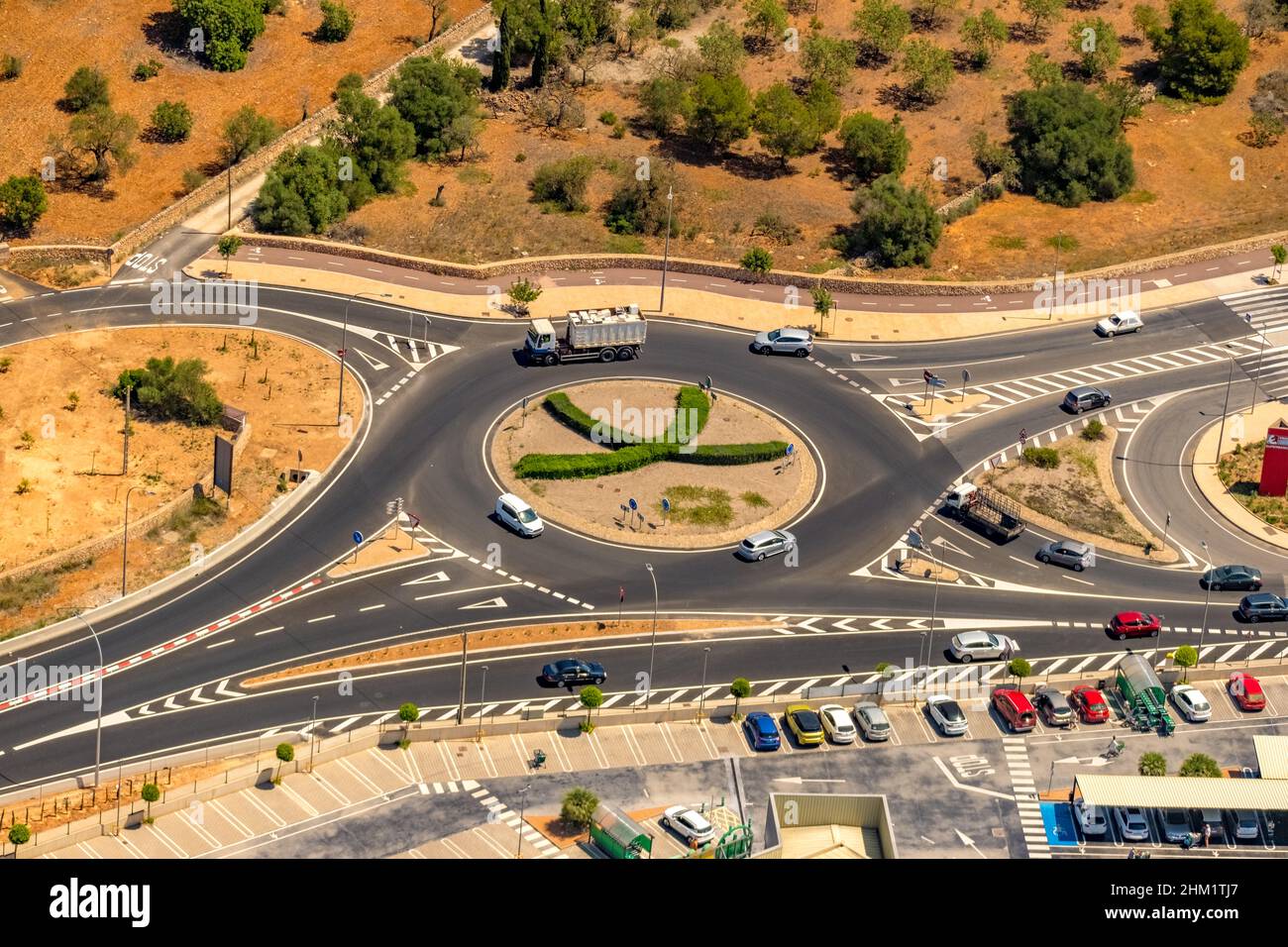 Aerial view, roundabout Autopista Ma-19, Campos, Mallorca, Balearic ...