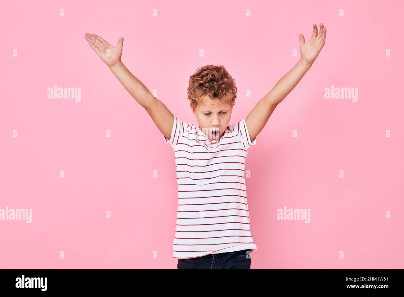 Funny happy kid childhood smile plays isolated background Stock Photo ...