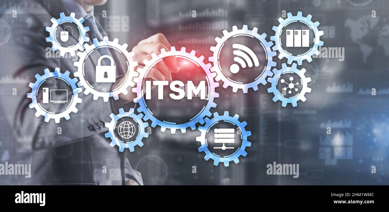 ITSM. Businessman pressing virtual screen IT Service Management ...