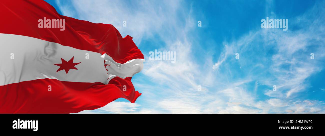flag of Republic of Sonora , Mexico at cloudy sky background on sunset ...
