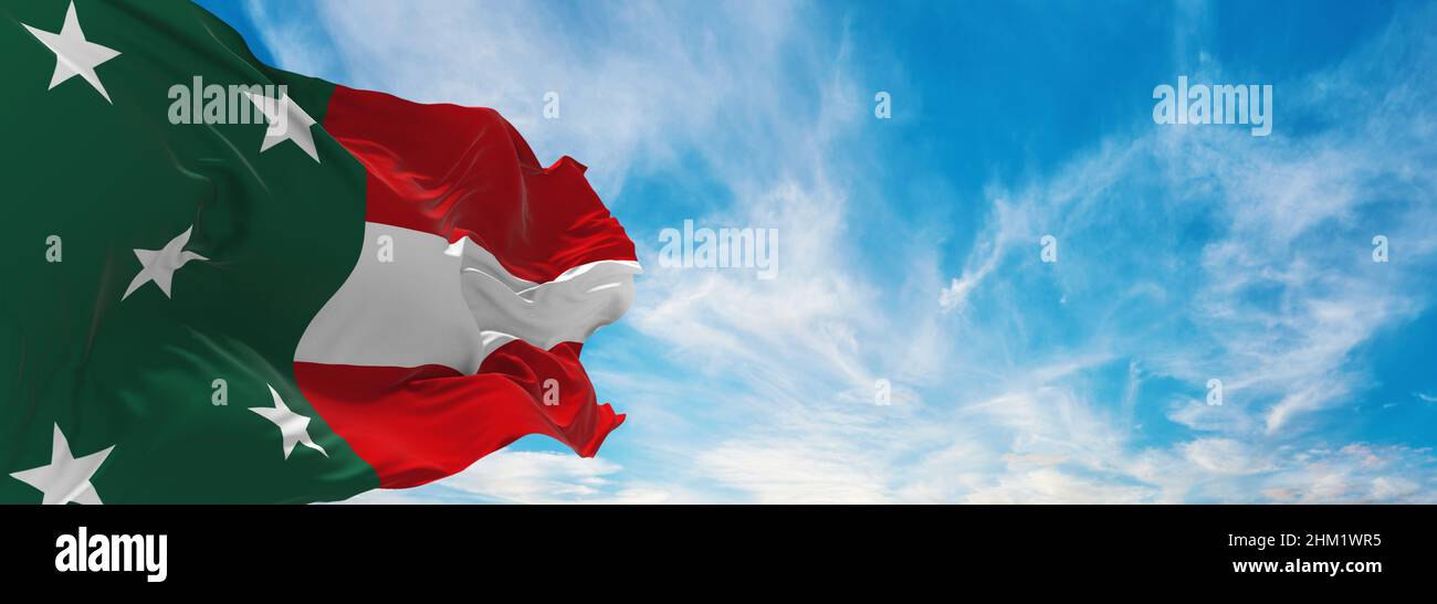 flag of Republic of Yucatan , Mexico at cloudy sky background on sunset ...