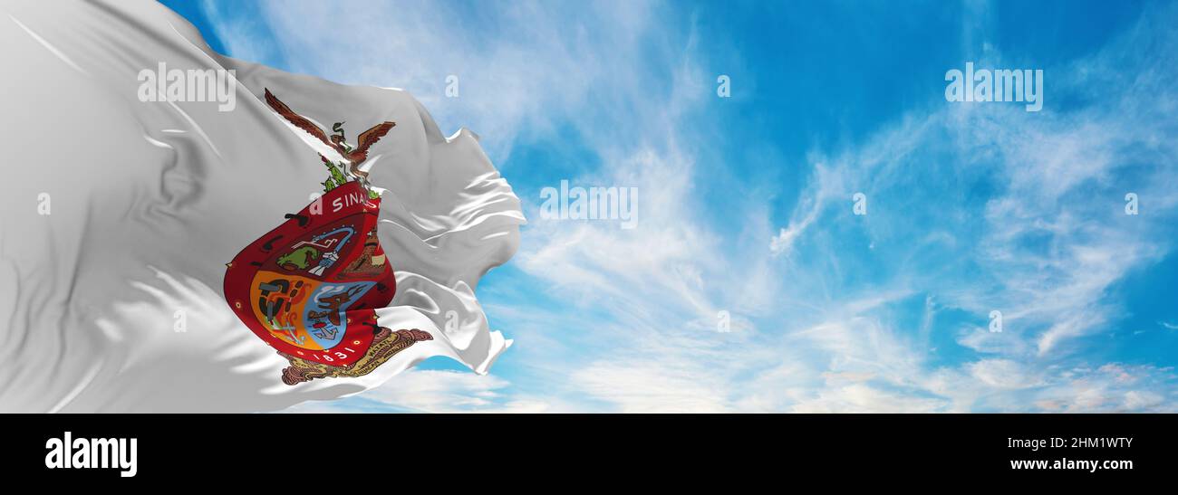 flag of Sinaloa , Mexico at cloudy sky background on sunset, panoramic ...