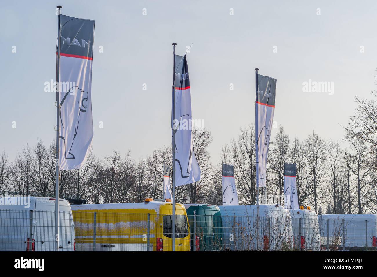 Flags with Man logo, Popular German truck and bus brand, Roosendaal ...