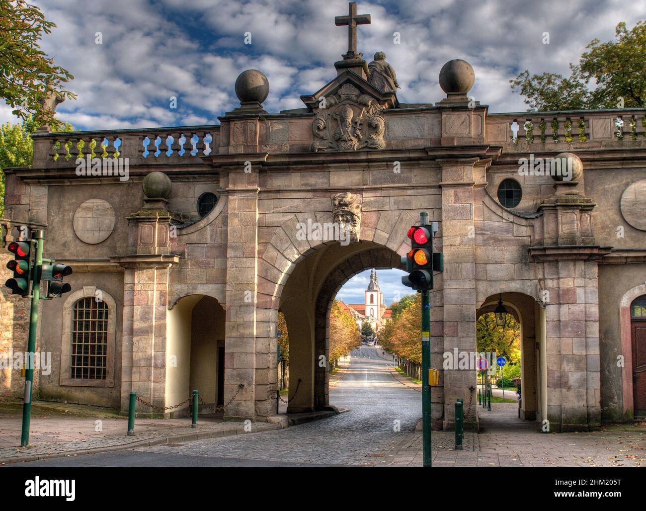 View Through The Ancient Arch Bridge Paulustor To Fulda Downtown ...