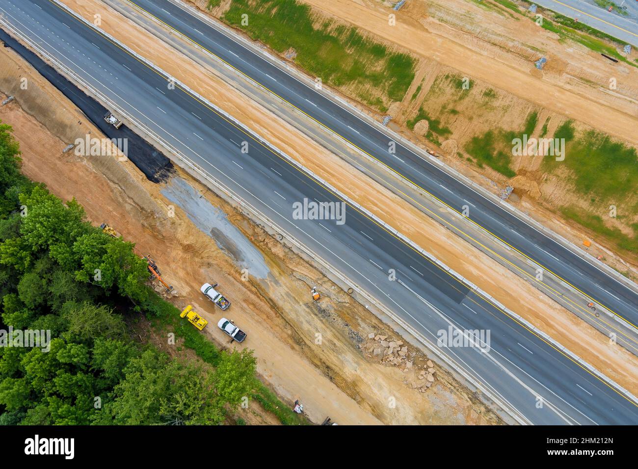 Aerial view under renovation road repair highway reconstruction Stock ...