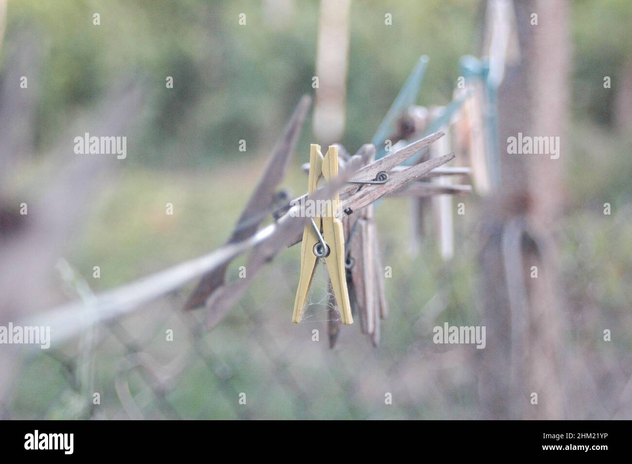 clothespins on clothesline Stock Photo - Alamy