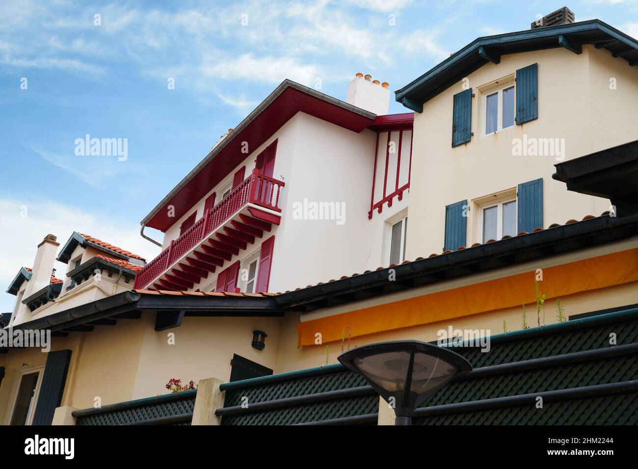 BIARRITZ, FRANCE -17 AUG 2021- View of a traditional building in Basque ...