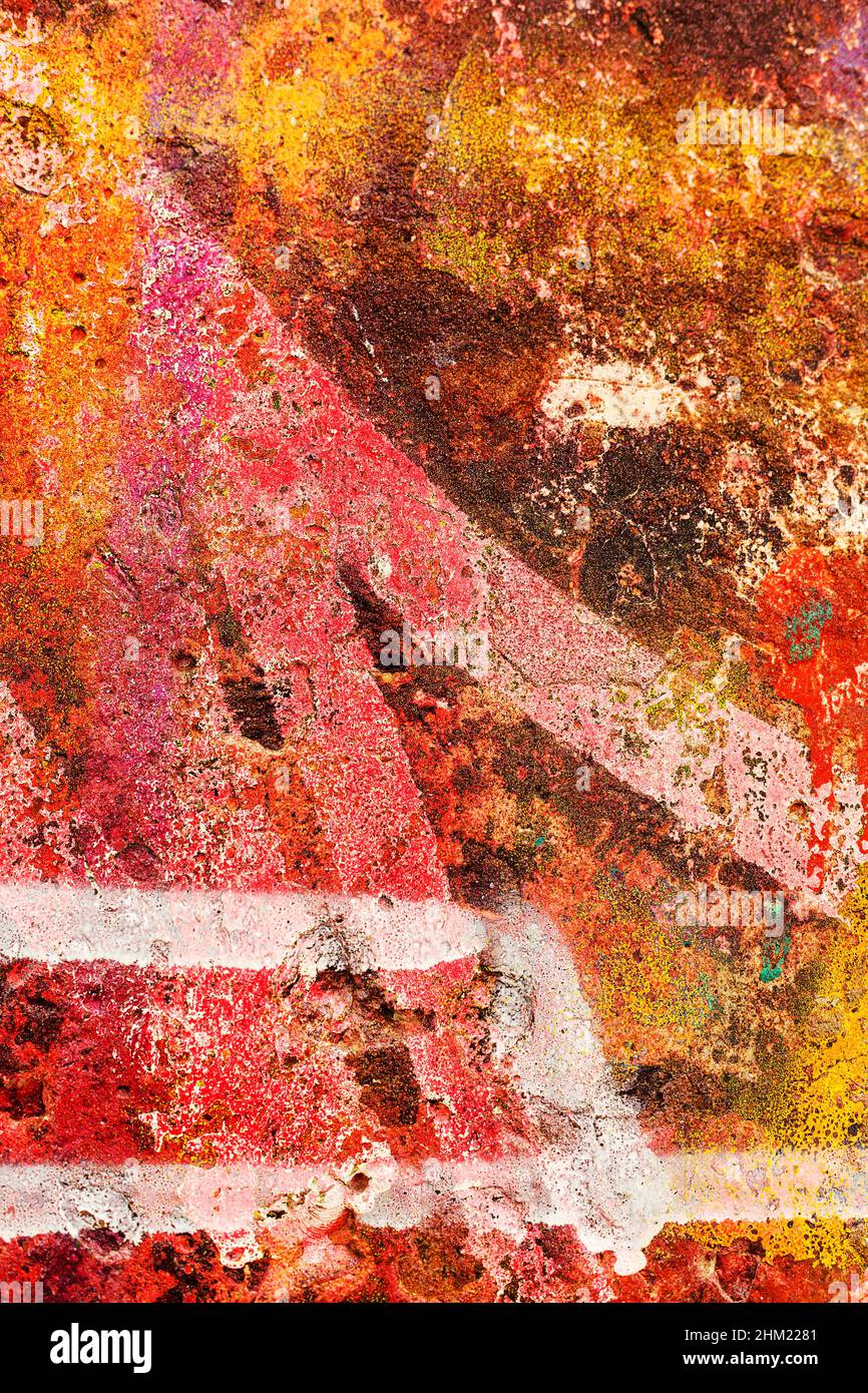 Background concrete wall, traces of weathering, worn wall damaged paint ...