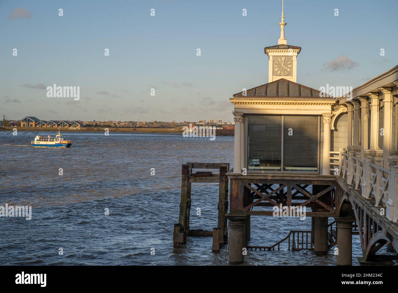 The Gravesend to Tilbury ferry in the middle of the River Thames with ...