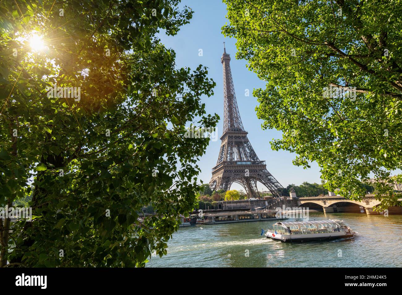 Paris Eiffel Tower and river Seine in Paris, France. Eiffel Tower is ...