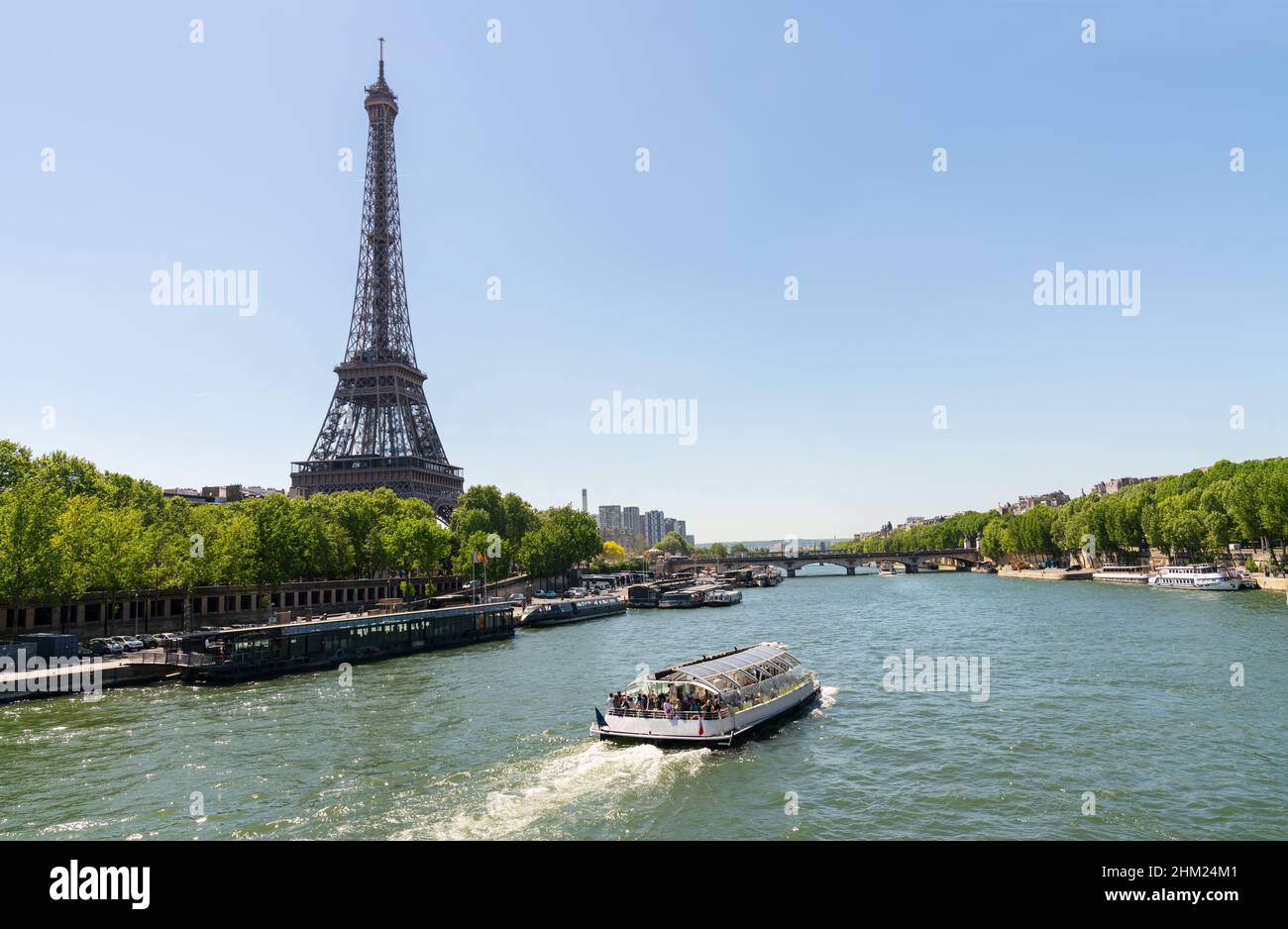 Paris Eiffel Tower and river Seine at summer in Paris, France. Eiffel ...