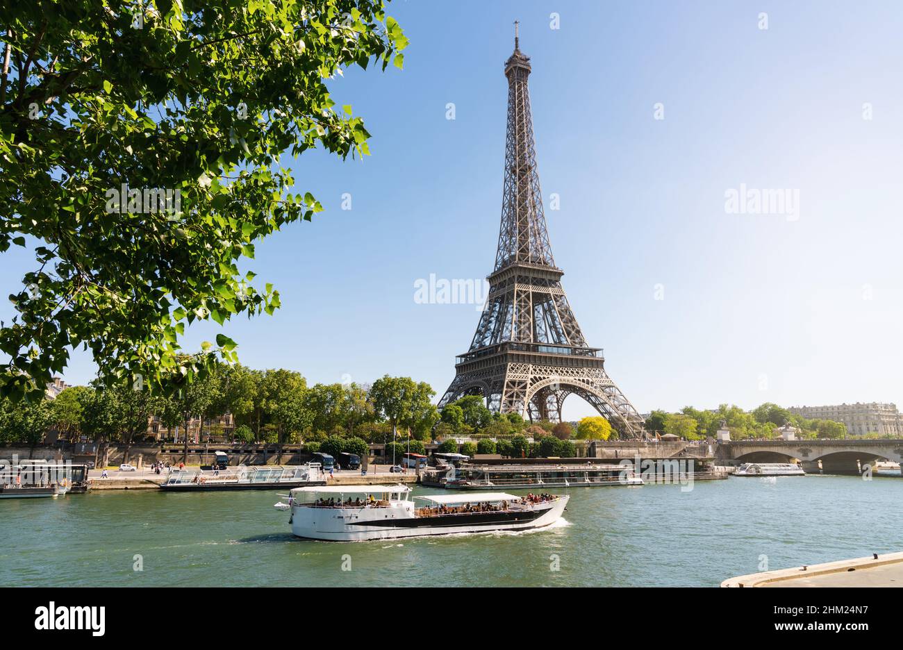 Paris Eiffel Tower and river Seine in Paris, France. Eiffel Tower is ...