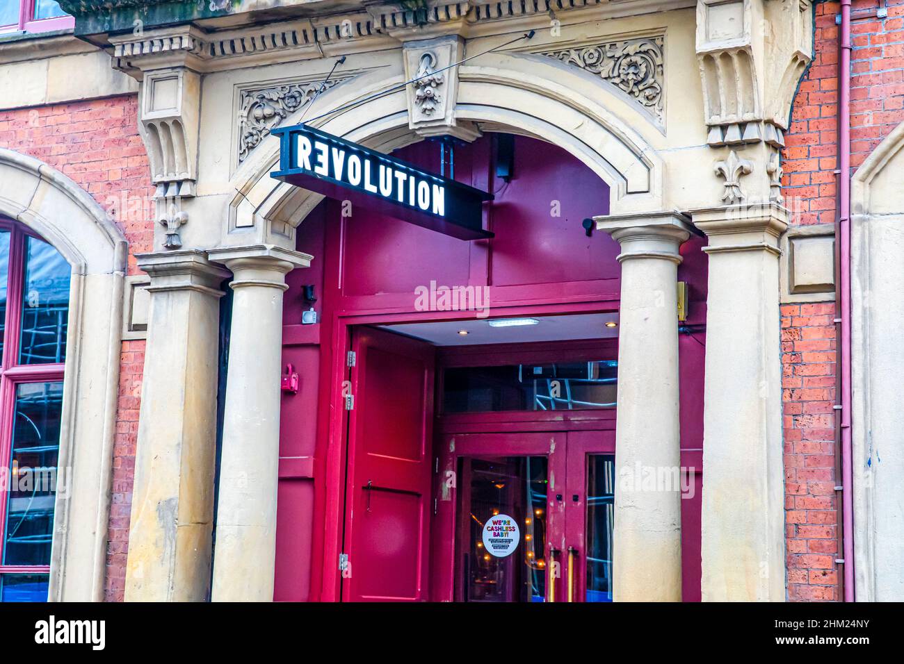 LEEDS, UK - 24 JANUARY 2022 Revolution Bar on Millenium Square in Leeds ...