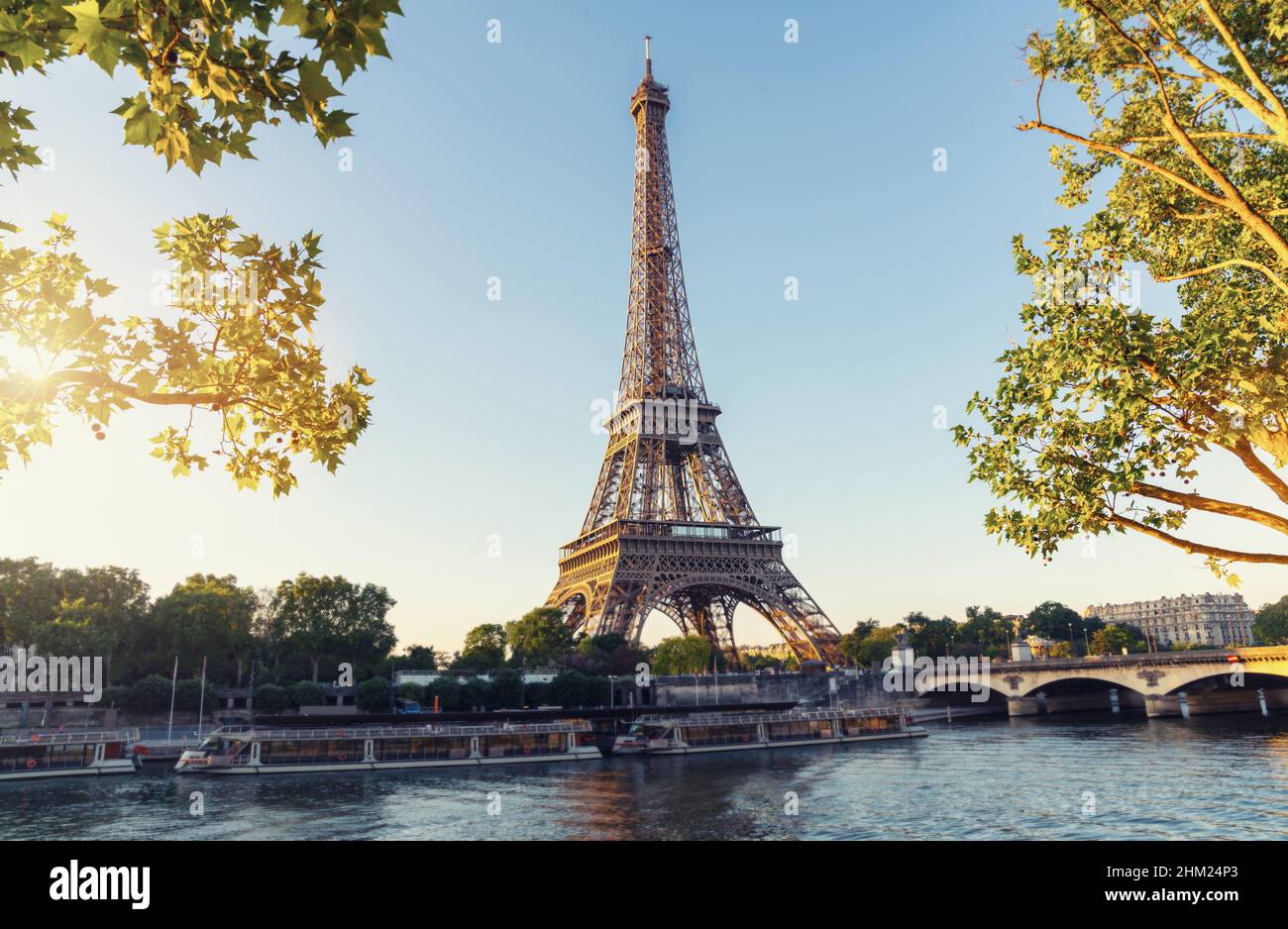 Paris Eiffel Tower and river Seine at sunset in Paris, France. Eiffel ...