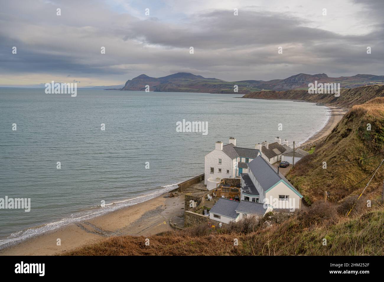 Looking down onto the beach at Morfa Nefyn. From the cliffs at the ...