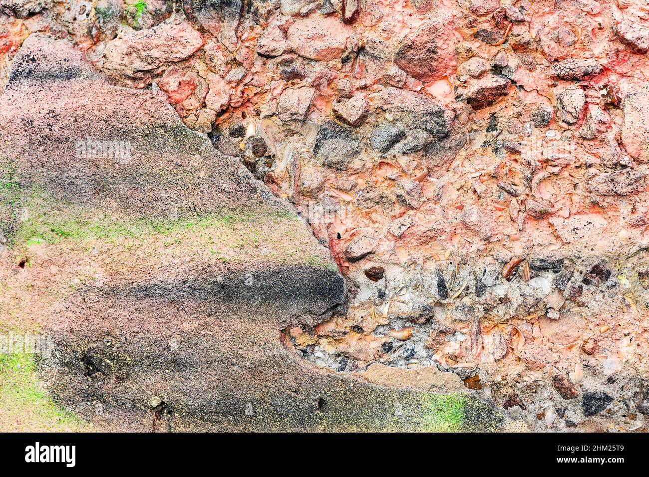 Background concrete wall, traces of weathering, worn wall damaged paint ...
