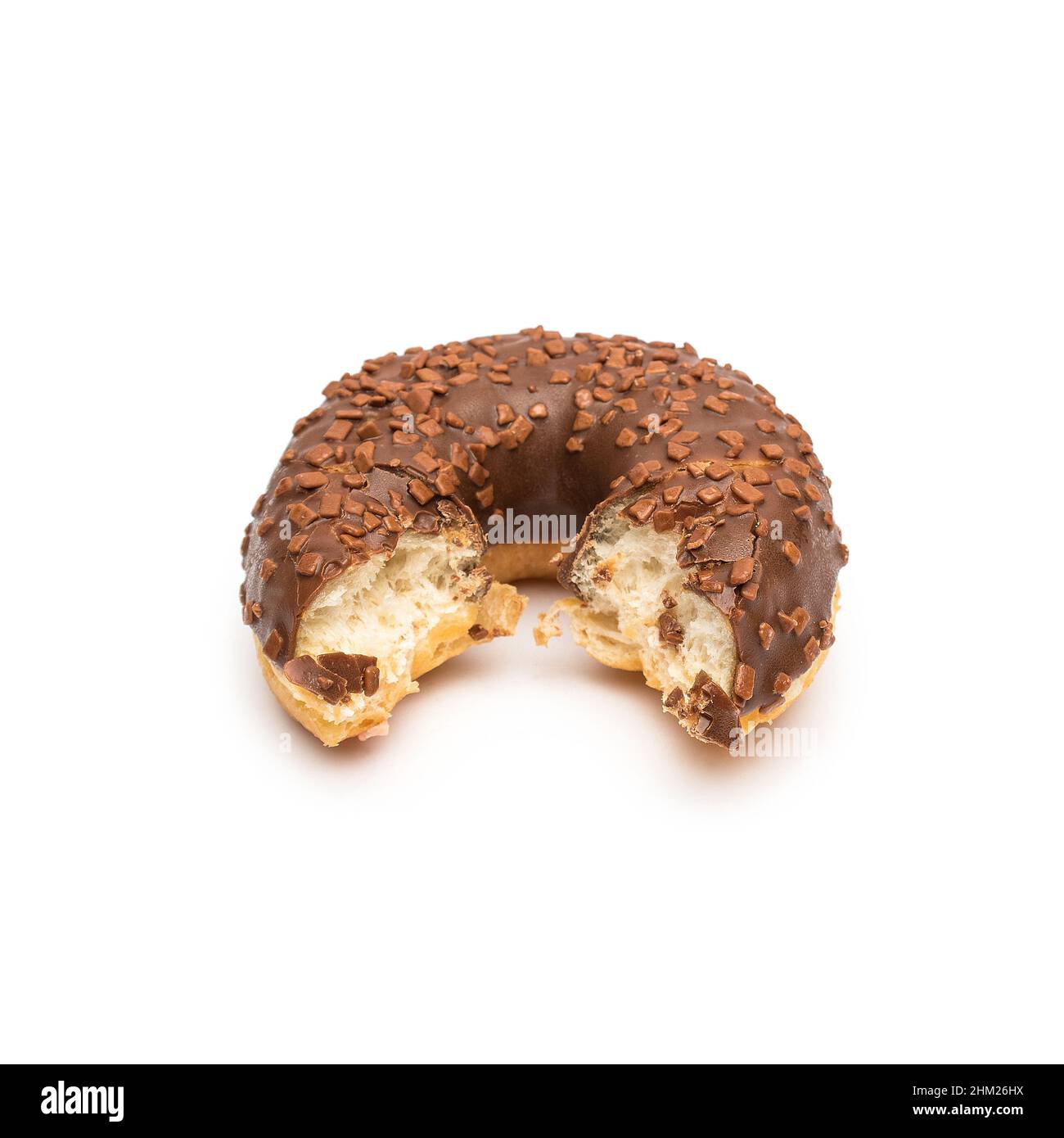 Half eaten chocolate doughnut isolated on white background Stock Photo ...