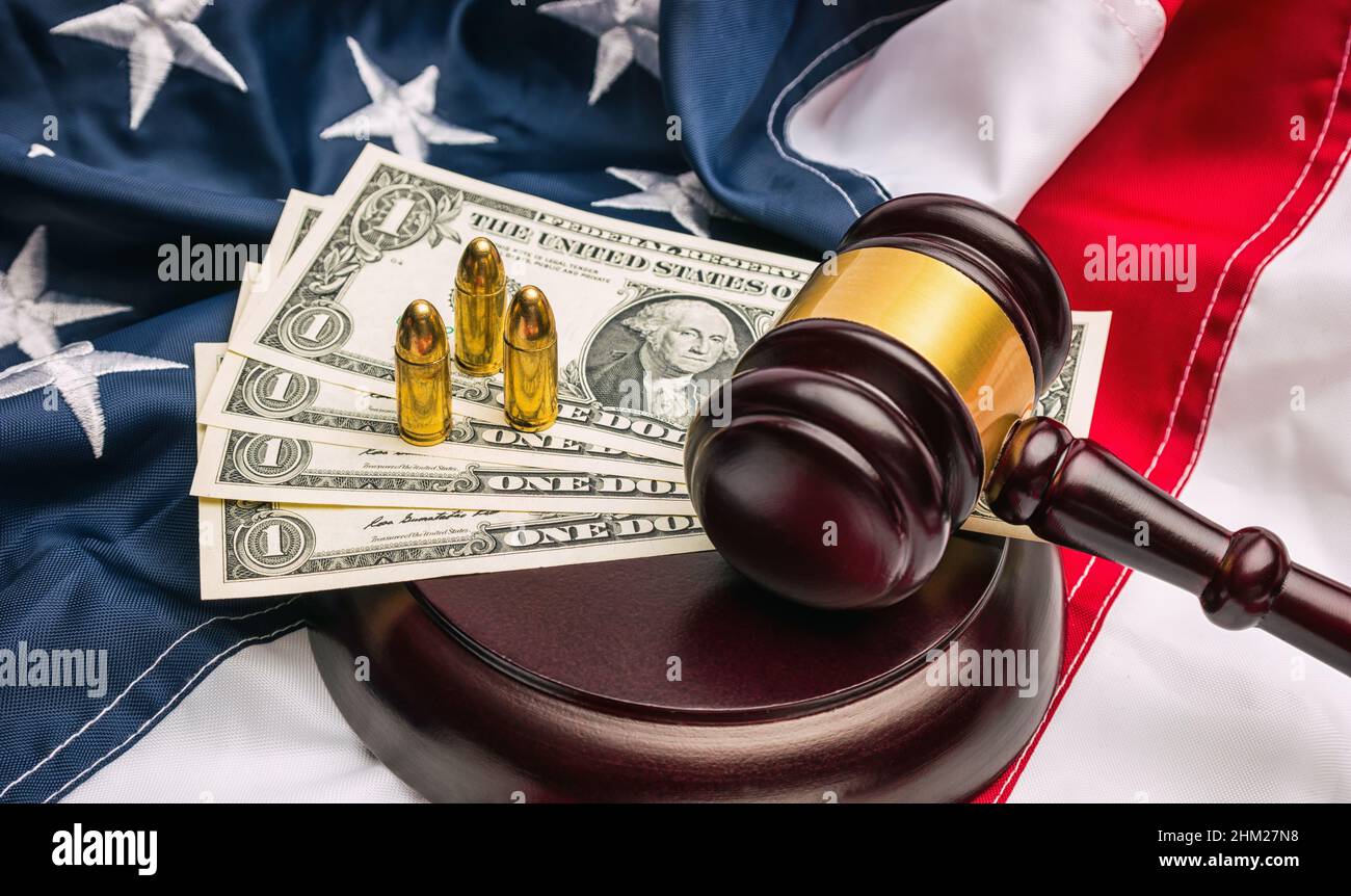 American crime concept for money and Weaponry Stock Photo - Alamy