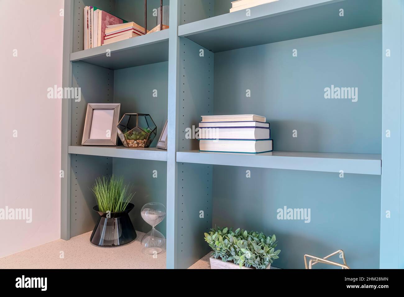 Home interior with built in display storage shelves in the living room ...