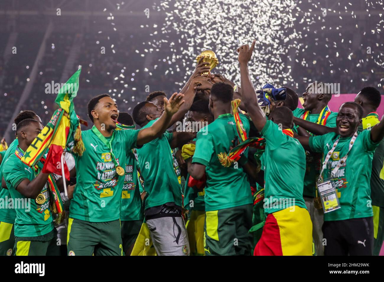 CAMEROON, Yaounde, February 06 2022 - Kalidou Koulibaly lift trophy and ...