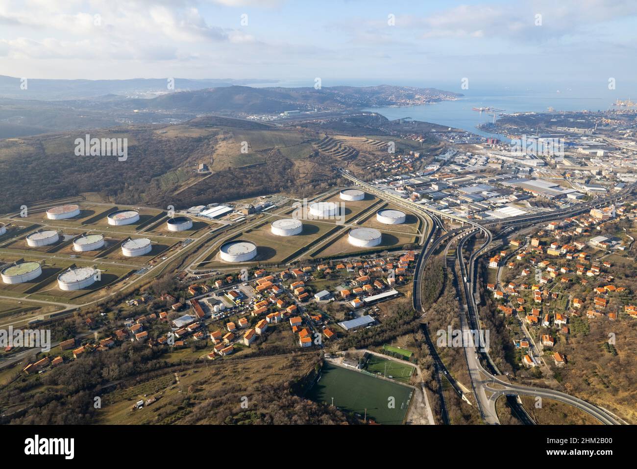 Aerial of a city on the Gulf of Trieste, Italy Stock Photo - Alamy