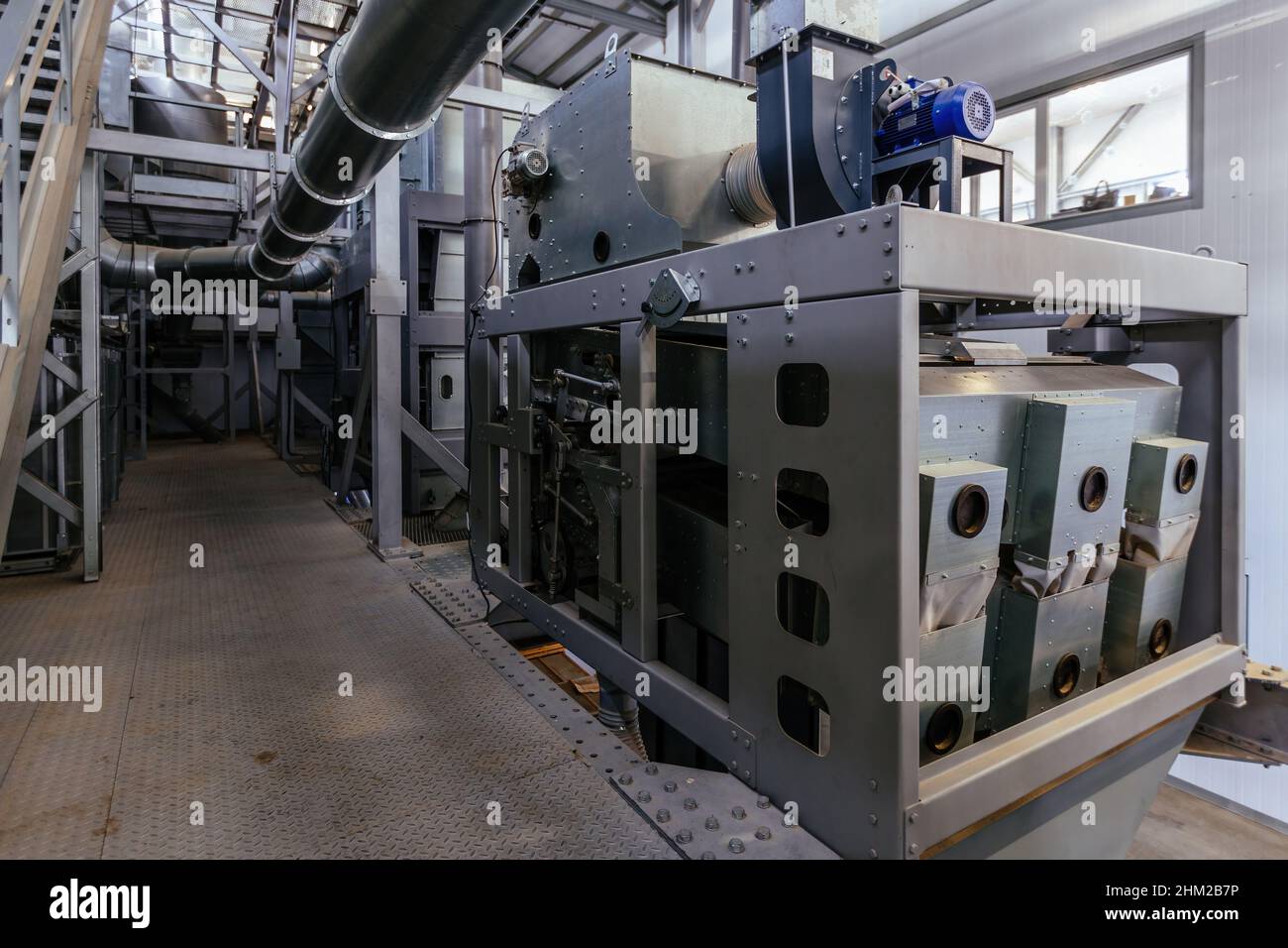 Modern grain cleaning and separation equipment in milling factory Stock ...