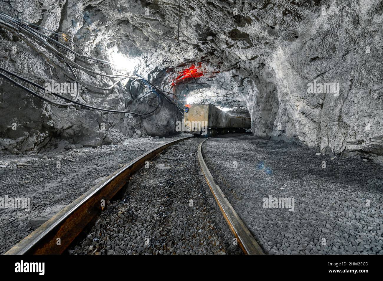 Underground mine. Underground railway for transporting ore. Mine ...