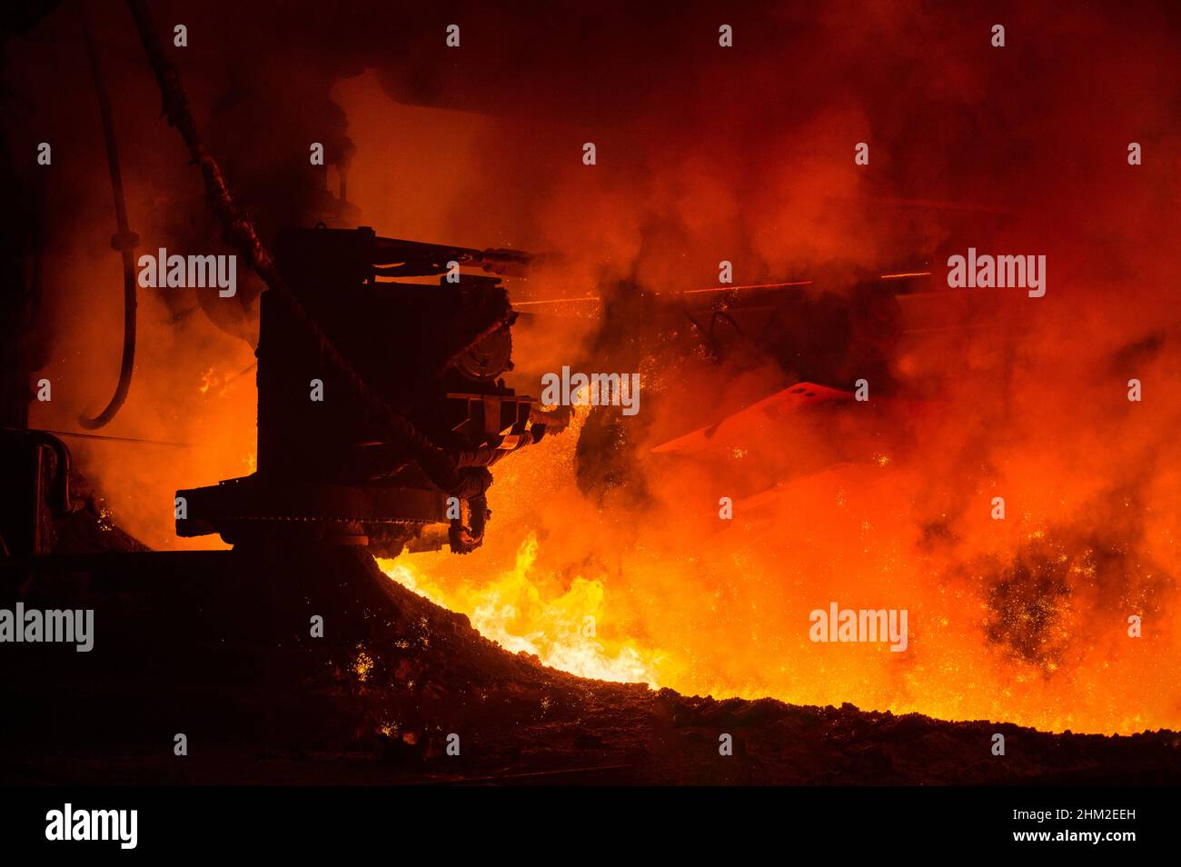 Blast furnace after cast iron tapping. Equipment and mechanisms Stock ...