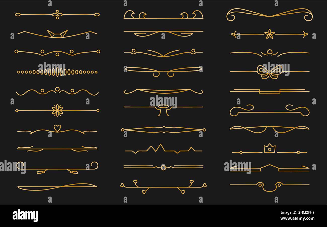 Dividers gradient gold ornament set. Vintage chapter decorations frame ...