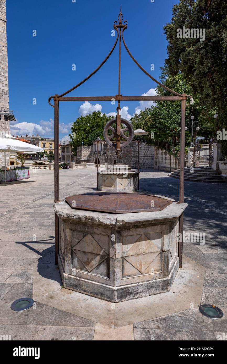 Zadar, Croatia - August 2021. historical ancient wells as a symbol of ...