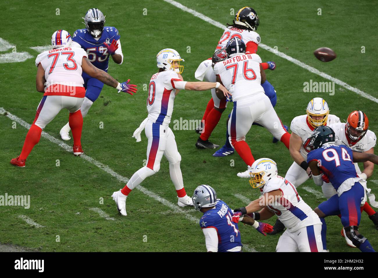 Las Vegas, Nevada, USA. 6th Feb, 2022. Los Angeles Chargers quarterback ...