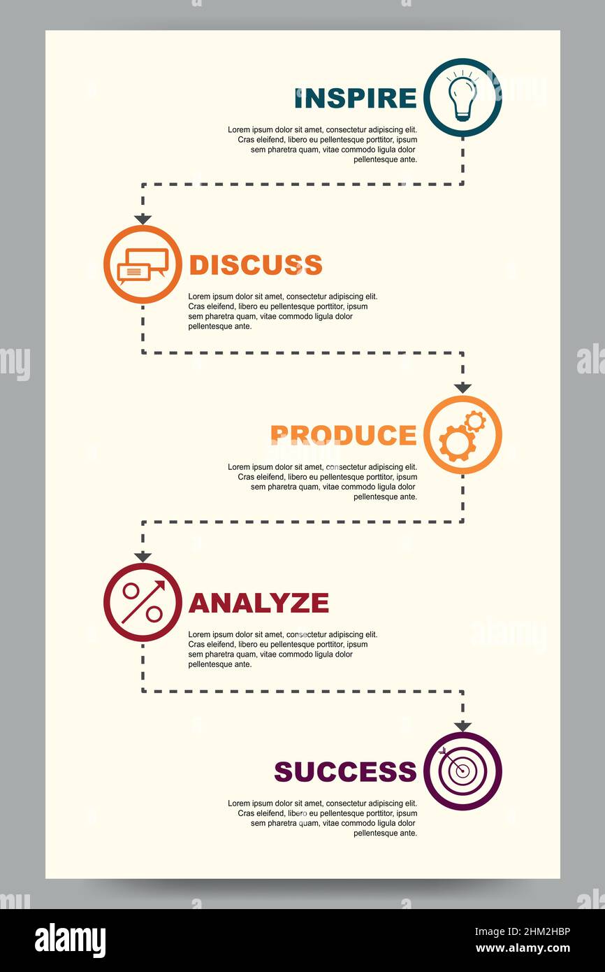 Progressive business vertical template with 5 stages flowchart. Startup ...