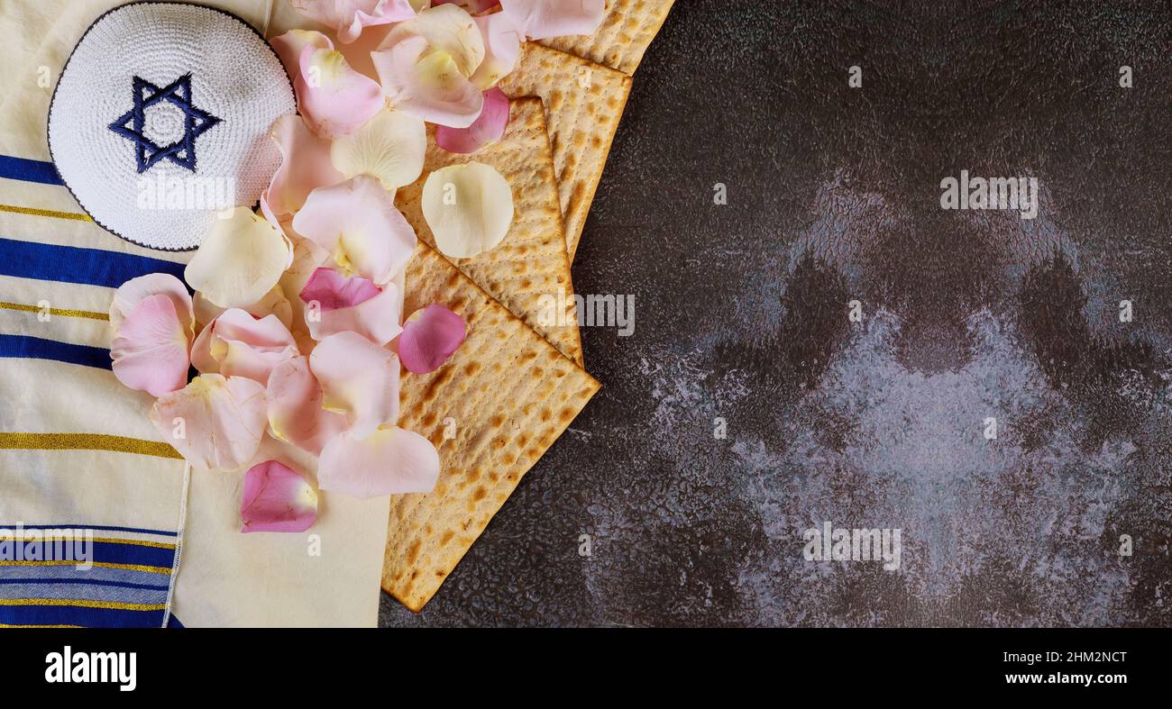 Passover holiday traditional celebration with kosher matzah unleavened ...
