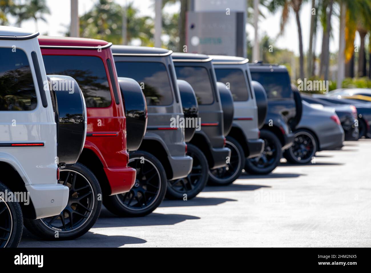 Miami, FL, USA - February 5, 2022: Photo of a row of Mercedes G Class ...