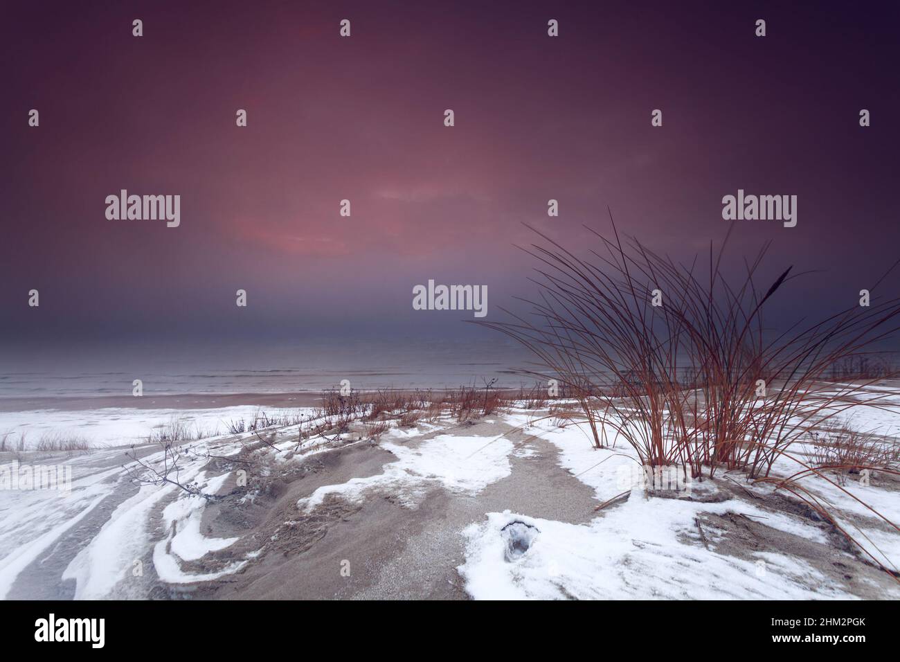 Beautiful shot of Winter sunset at the coast of Baltic Sea, Lithuania ...