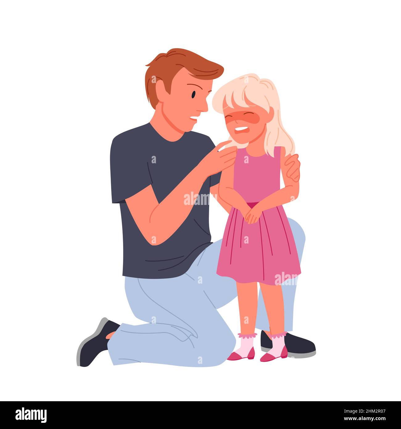 Worried father calming down his sobbing sad daughter Stock Vector Image ...