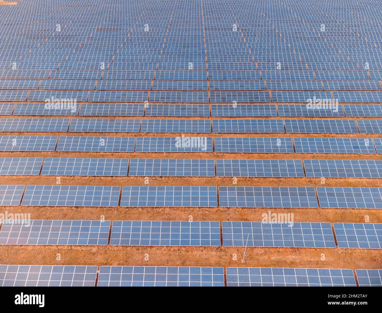 Aerial top view of a solar panels power plant. Photovoltaic solar ...
