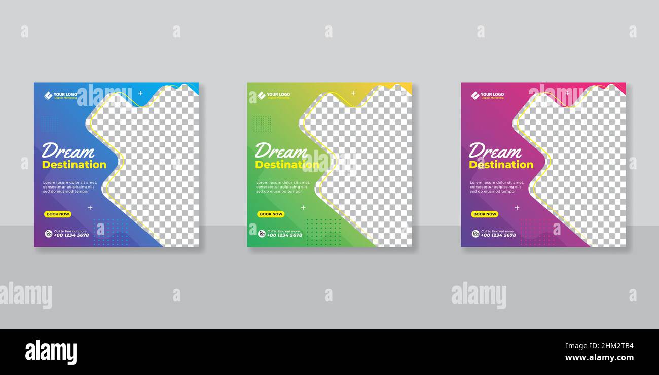 Set of Editable square banner for Travel social media post, Template ...