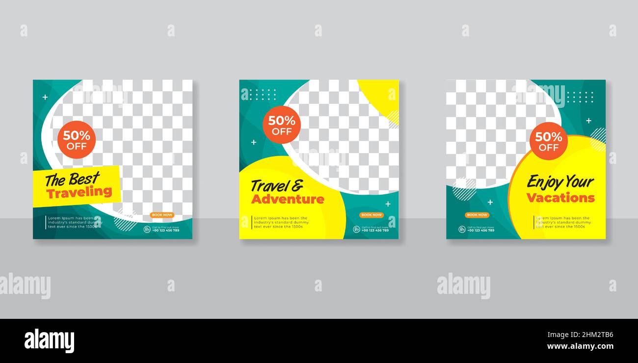 Set of Editable square banner for Travel social media post, Template ...