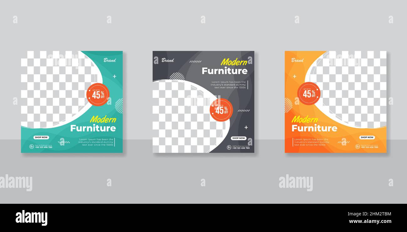 Modern Furniture social media post templates design Stock Vector Image ...