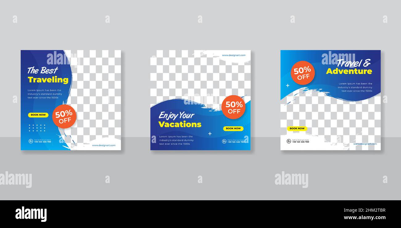 Set of Editable square banner for Travel social media post, Template ...