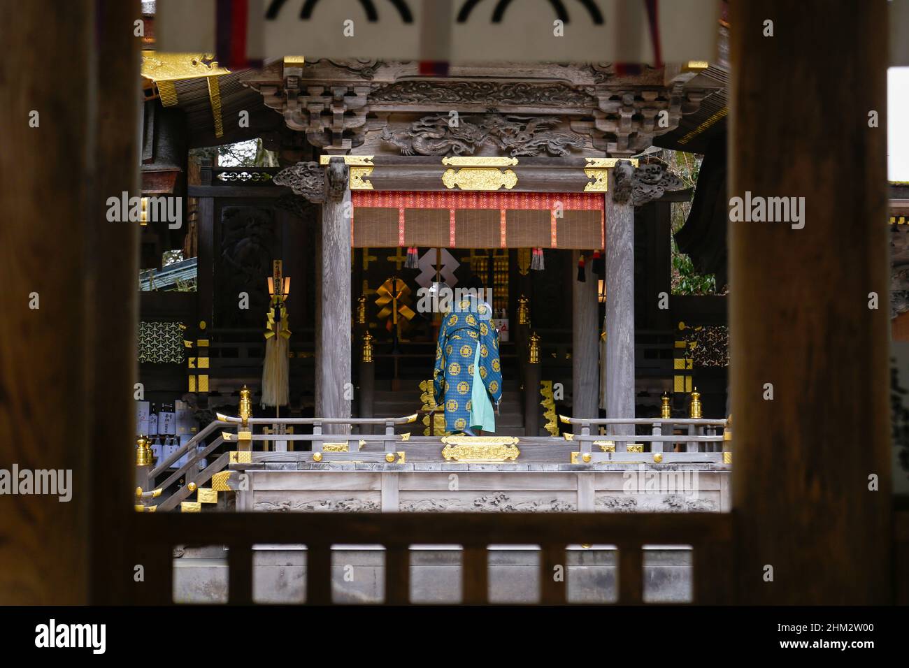 suwa, nagano, japan, 2022/06/02 , Shinto priest at Suwa Grand Shrine ...