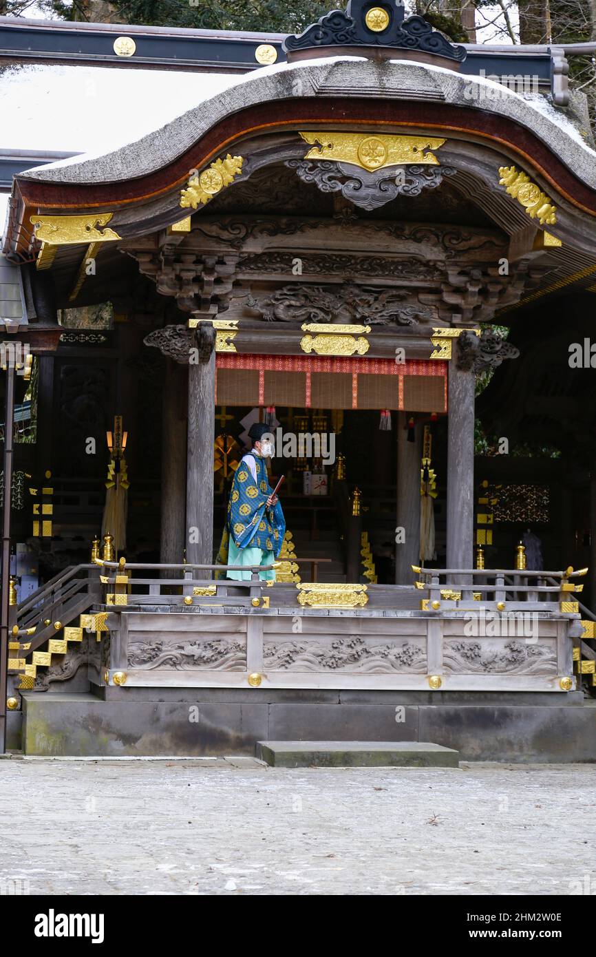 suwa, nagano, japan, 2022/06/02 , Shinto priest at Suwa Grand Shrine ...