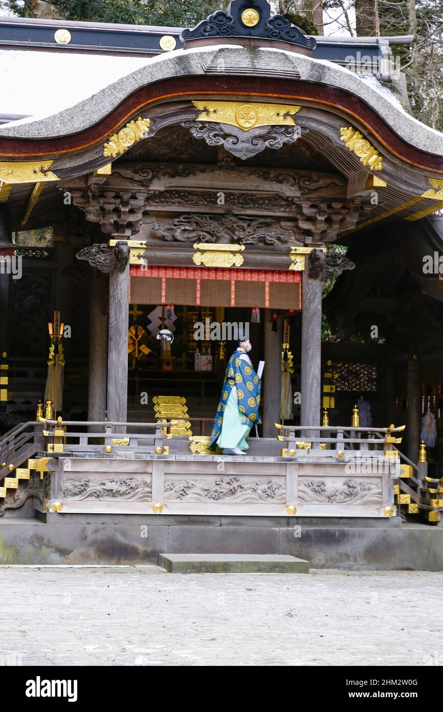 suwa, nagano, japan, 2022/06/02 , Shinto priest at Suwa Grand Shrine ...