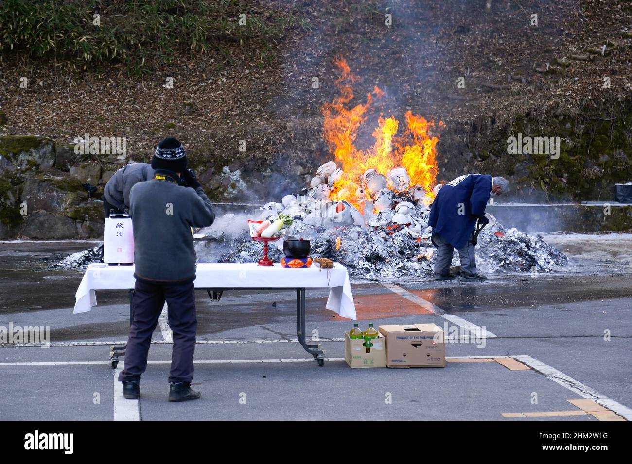 suwa, nagano, japan, 2022/06/02 , Fire of Daruma at Suwa Grand Shrine ...