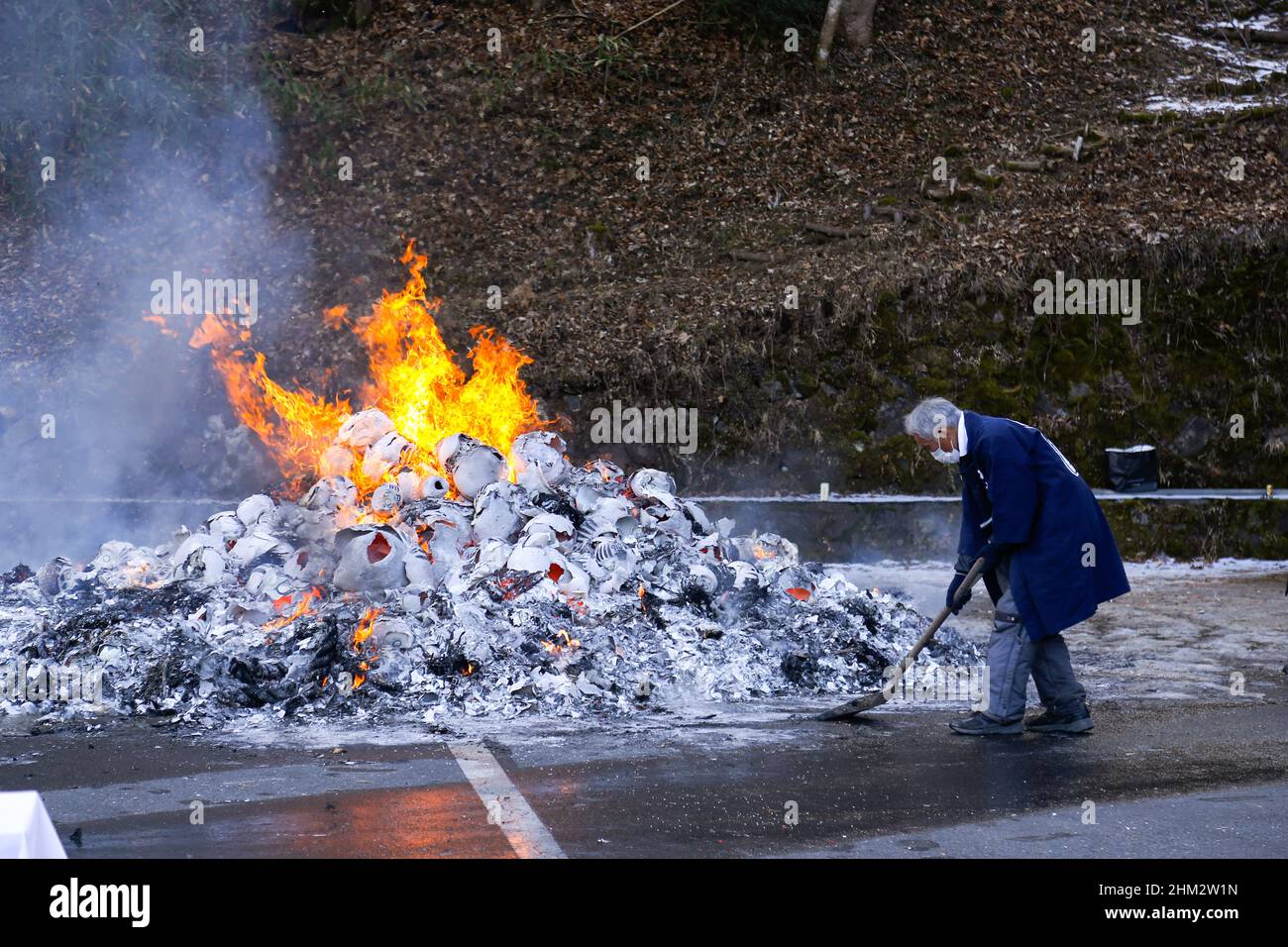suwa, nagano, japan, 2022/06/02 , Fire of Daruma at Suwa Grand Shrine ...